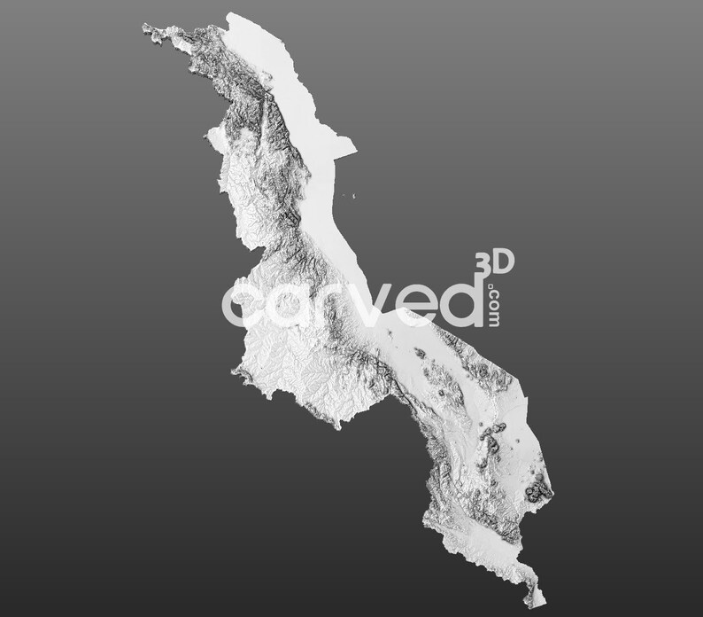 Malawi Topographic Terrain 3D STL Map Model for CNC Milling and ...