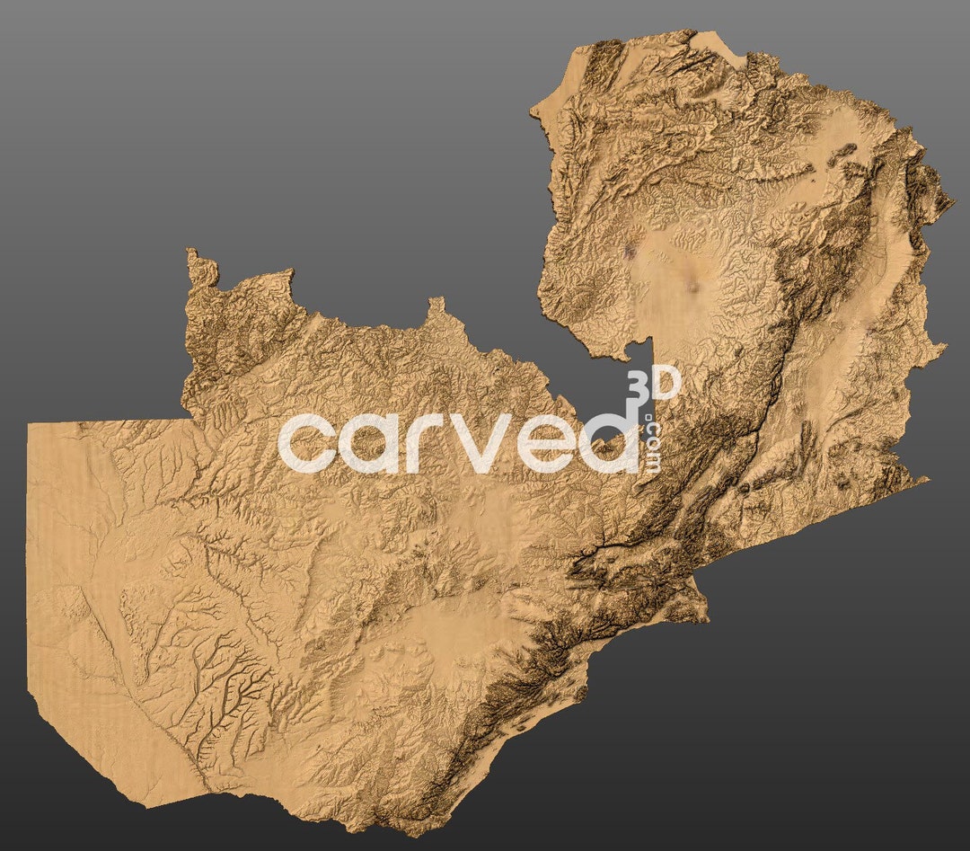 Zambia Topographic Terrain 3D Model STL Map Model for CNC Milling and ...