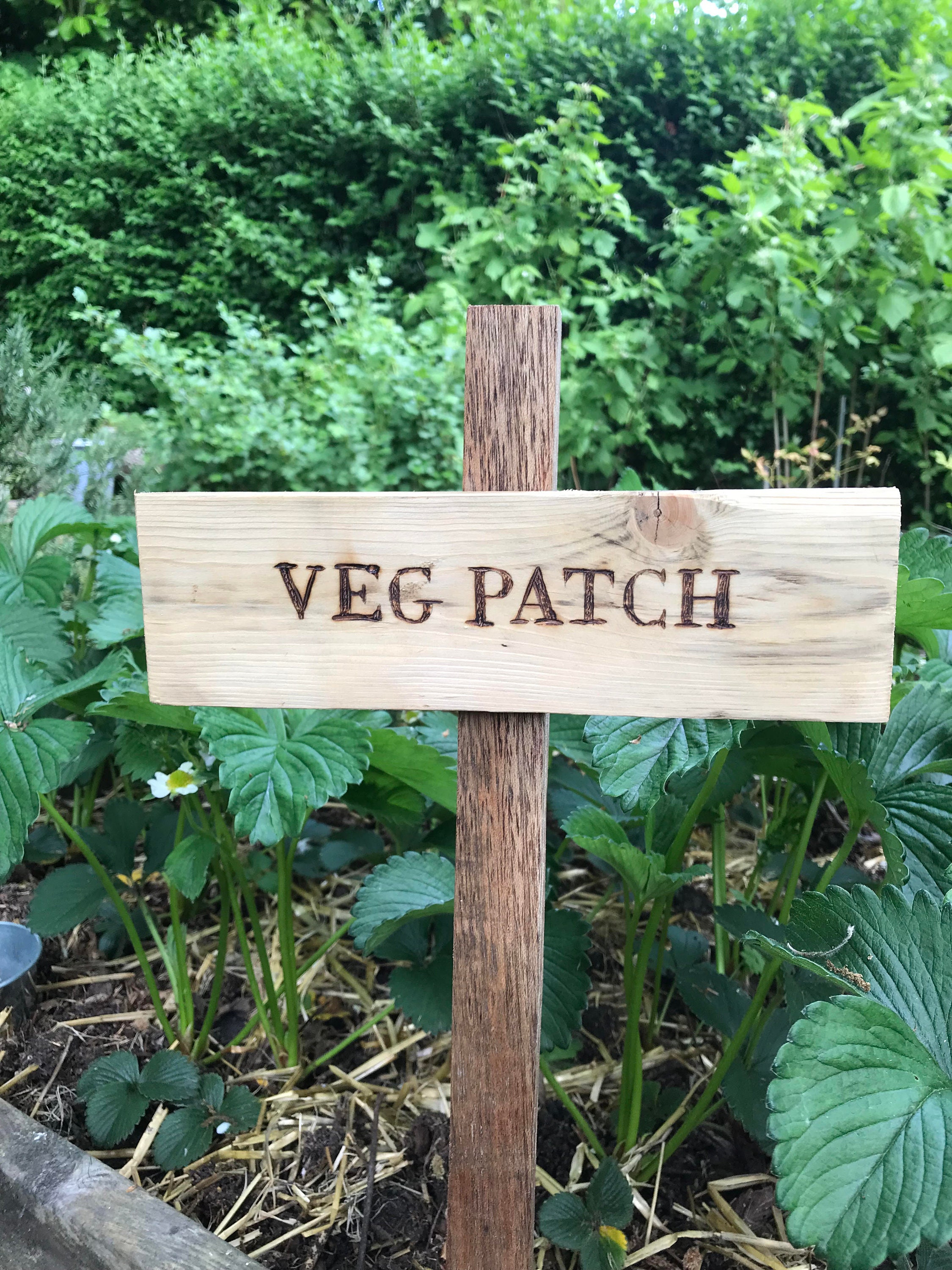 Wooden ‘veg Patch’ Garden Sign Hand Made Rustic Reclaimed Pyrography ...