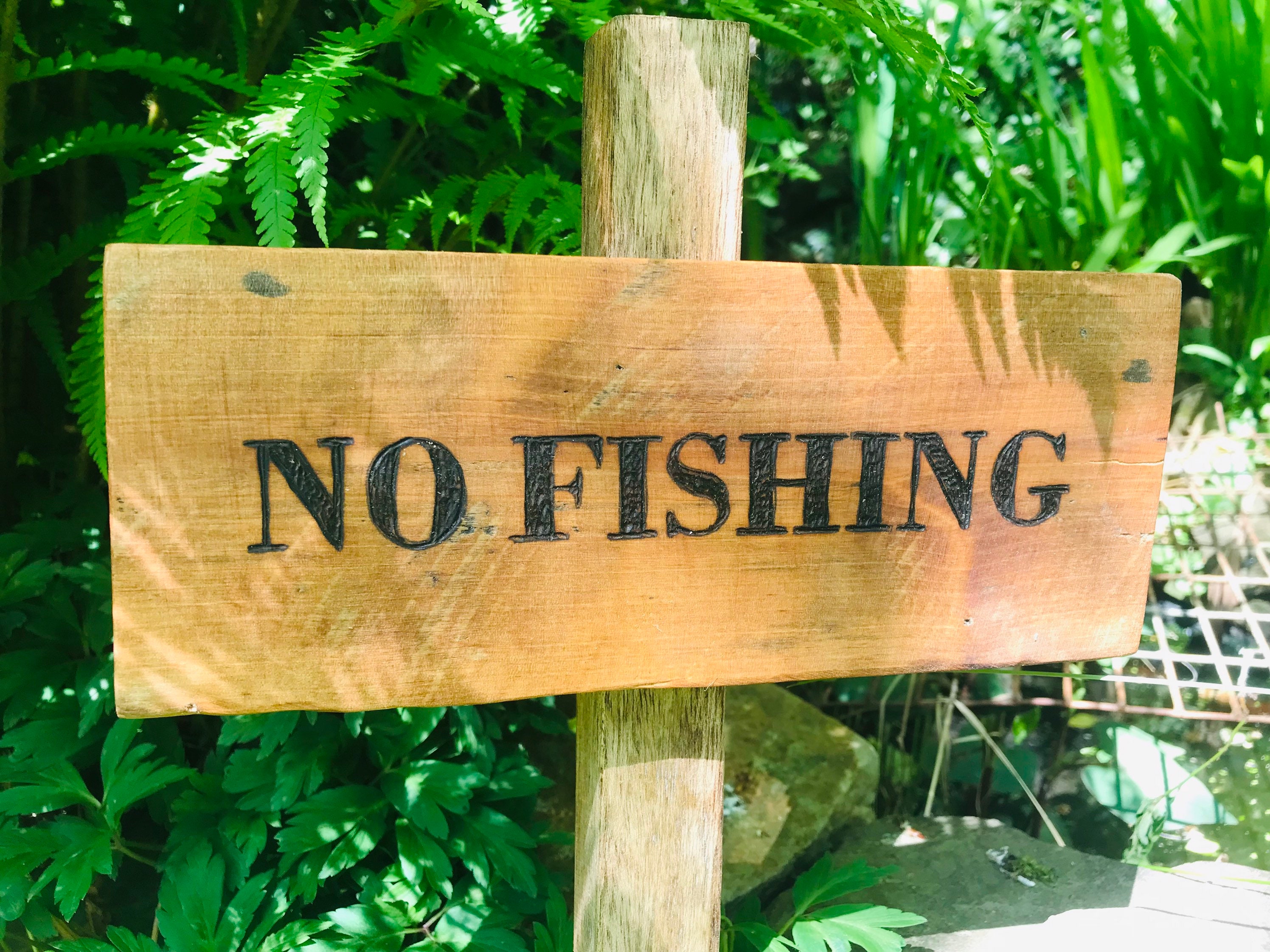 Wooden ‘no Fishing’ Garden Sign Hand Made Rustic Reclaimed Pyrography ...