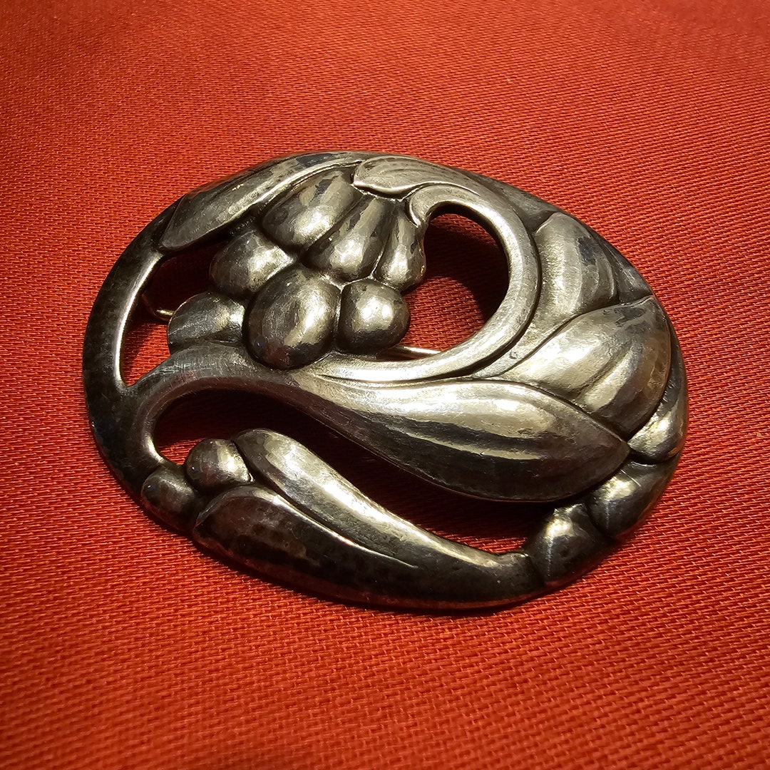 Broche Georg Jensen Style Art Nouveau 1940 Design Baies & Fruits Argent ...