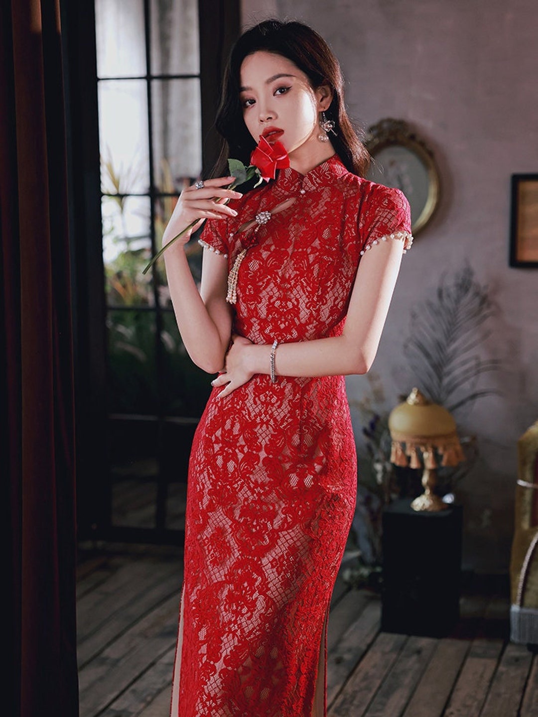 Wedding Cheongsam Dress Red Chinese Dress Open Back Cut - Etsy