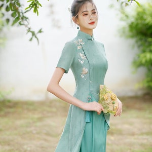 Green Qipao Dress Chinese Cheongsam Dress Traditional - Etsy