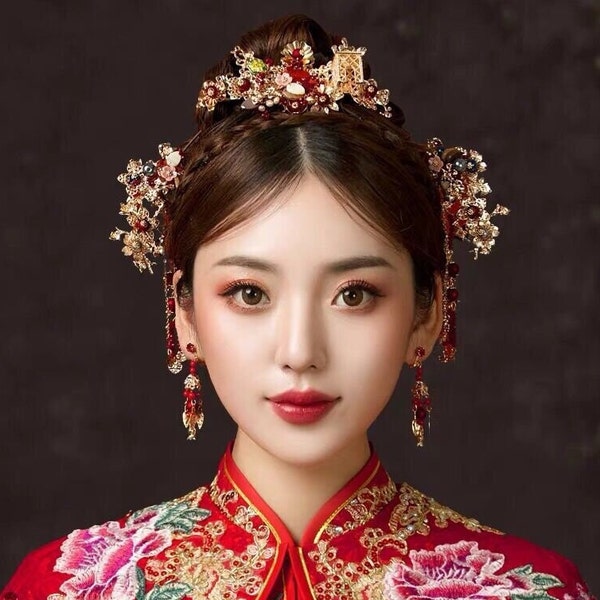 Chinese Bride Gold Hairpiece - Etsy