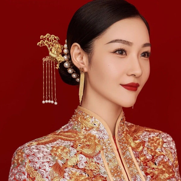 Chinese Bride Gold Hairpiece - Etsy