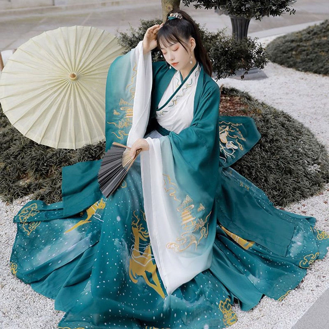 Hanfu Dress Women Hanfu Skirt With White Tops and Green Robe - Etsy