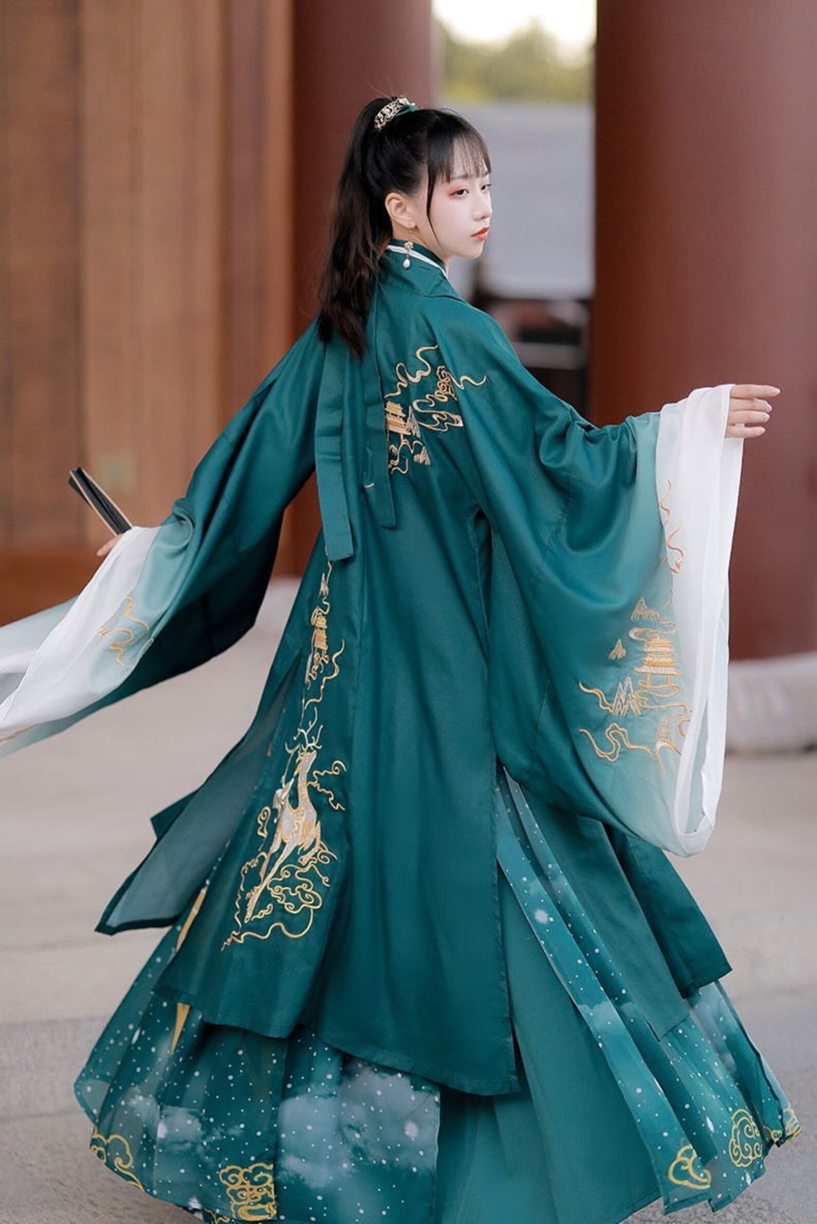 Hanfu Dress Women Hanfu Skirt With White Tops and Green Robe - Etsy
