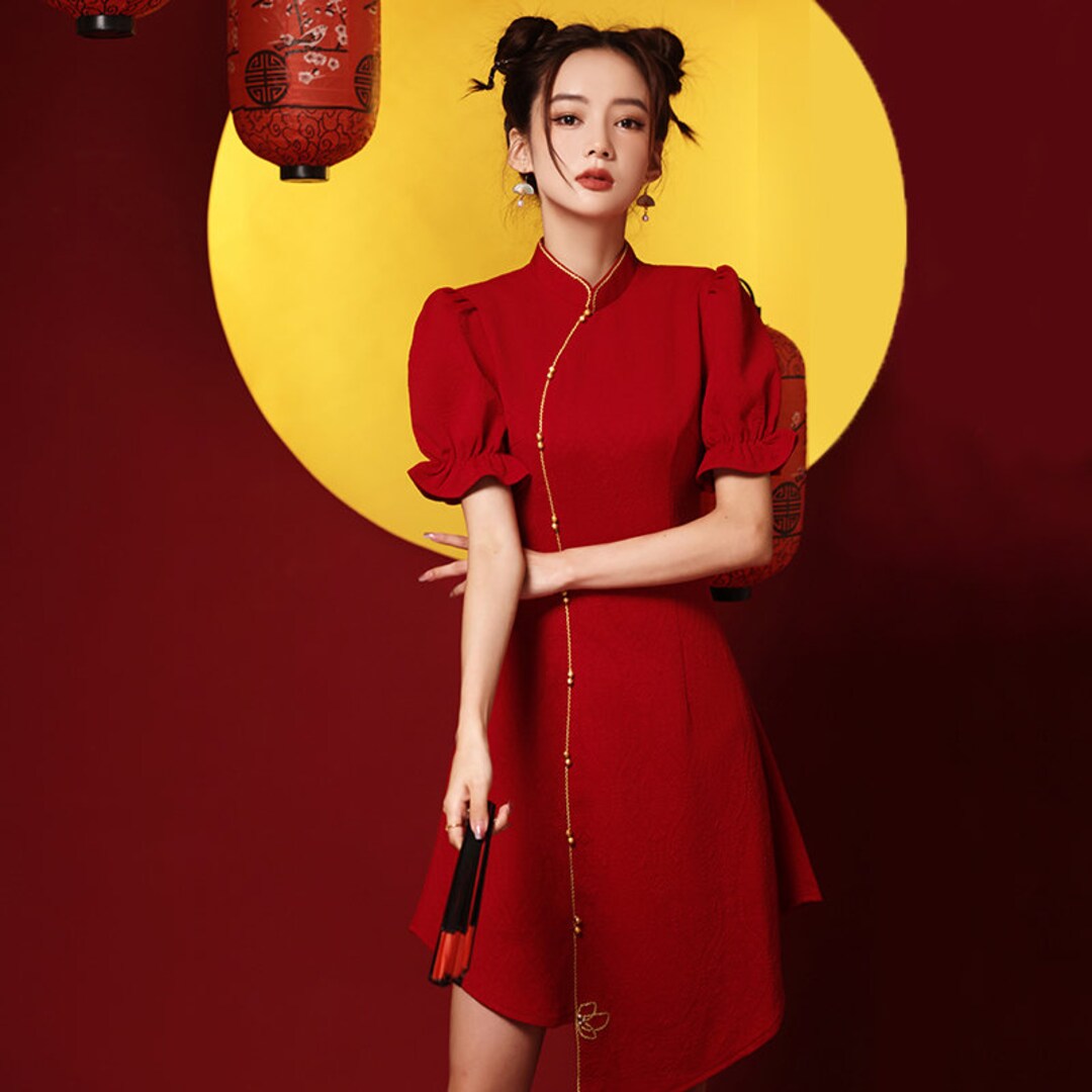 Short Red Qipao Dress Traditional Chinese Qipao Chinese New - Etsy