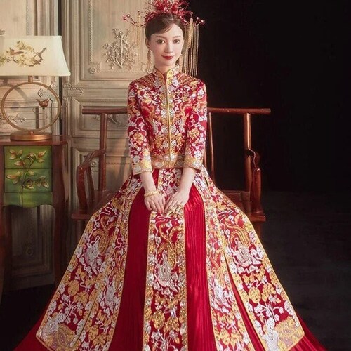Traditional Chinese Bridal Red Wedding Xiuhe Dress Big Sizes - Etsy