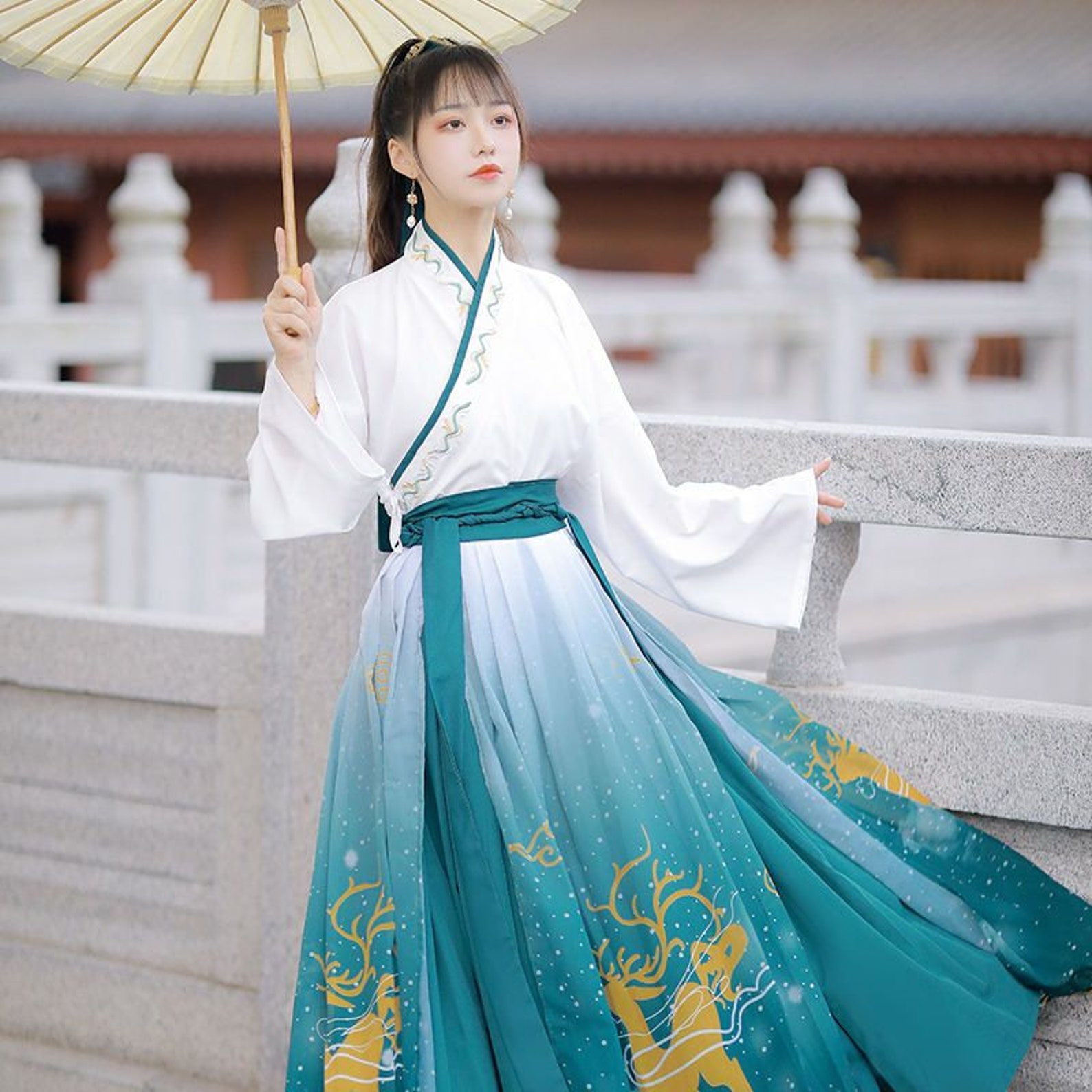 Hanfu Dress Women Hanfu Skirt With White Tops and Green Robe - Etsy