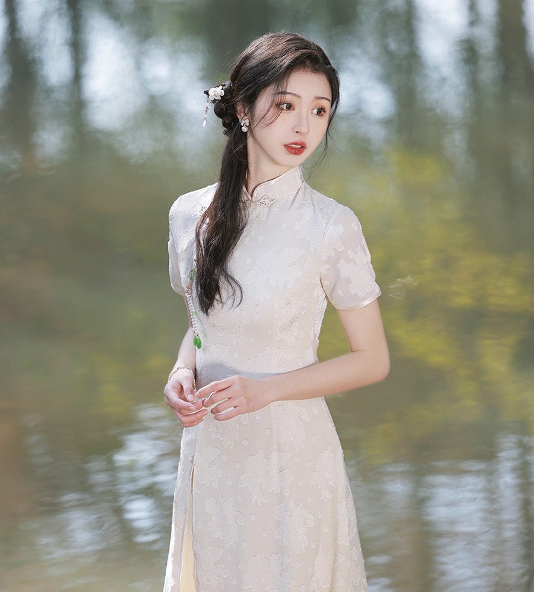 Modern Chinese Cheongsam Dress Classic Jacquard Flower Qipao - Etsy