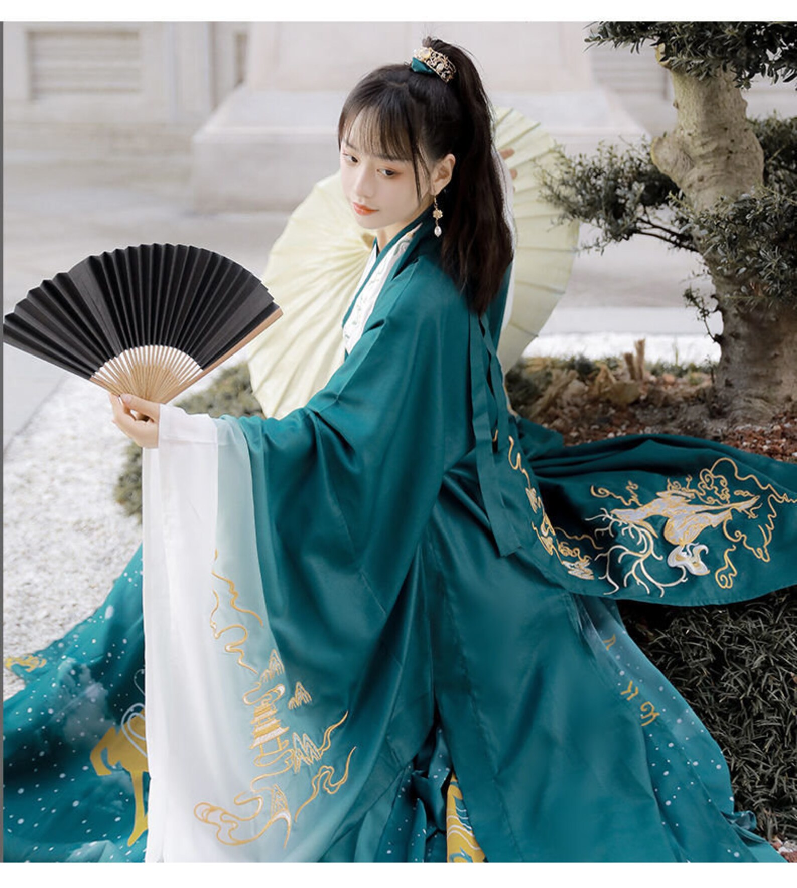 Hanfu Dress Women Hanfu Skirt With White Tops and Green Robe - Etsy