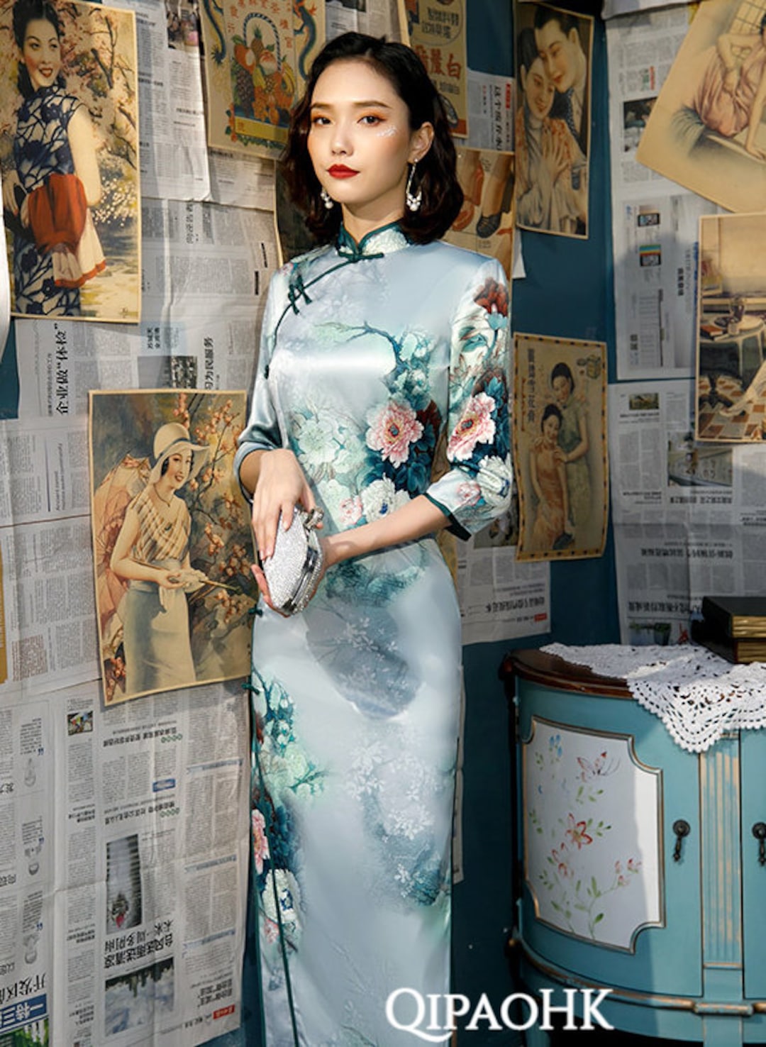 Modern Chinese Qipao Dress Pale Blue Qipaocheongsam Winter - Etsy