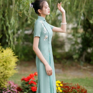 Green Qipao Dress Chinese Cheongsam Dress Traditional - Etsy