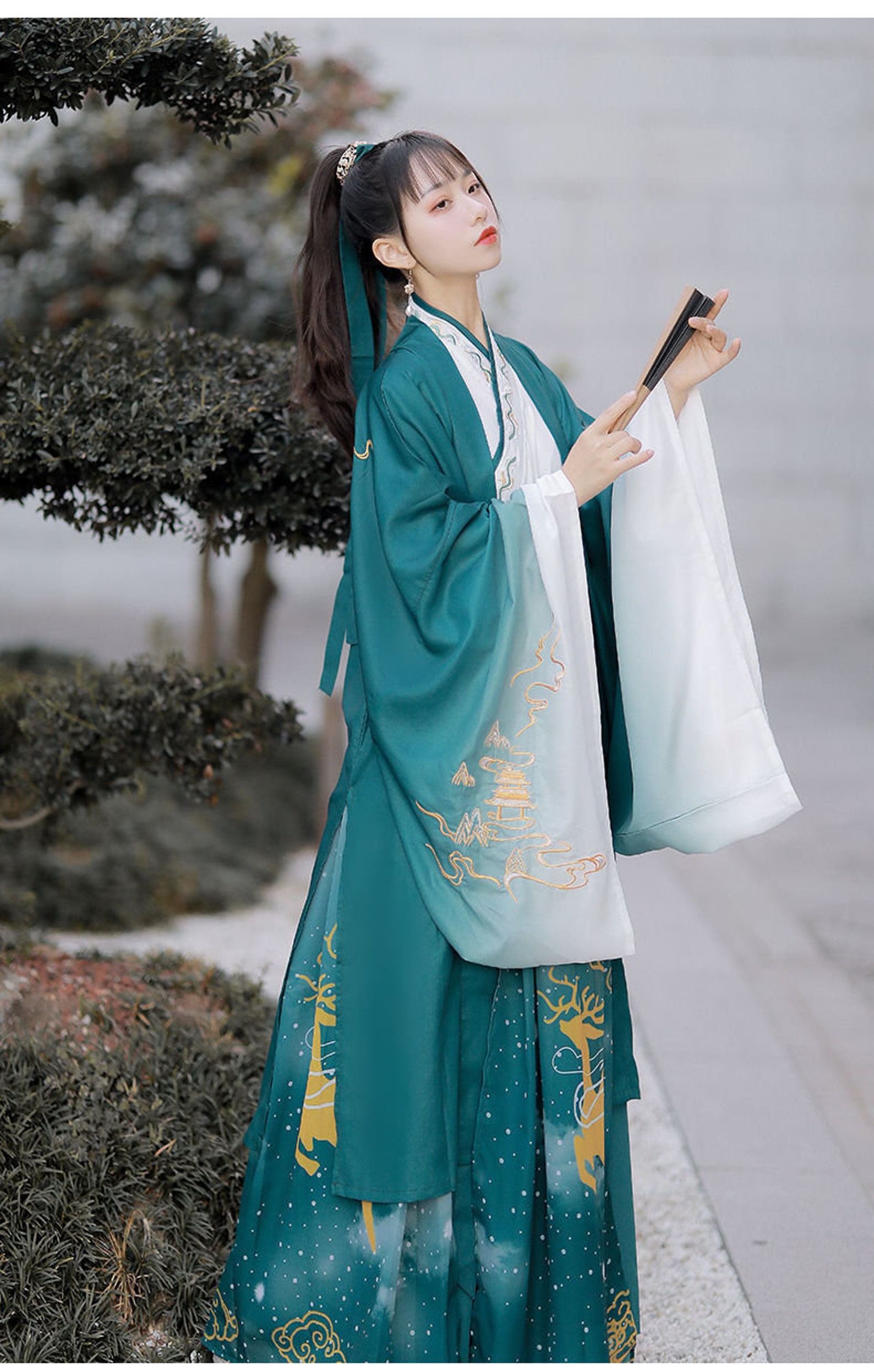 Hanfu Dress Women Hanfu Skirt With White Tops and Green Robe - Etsy