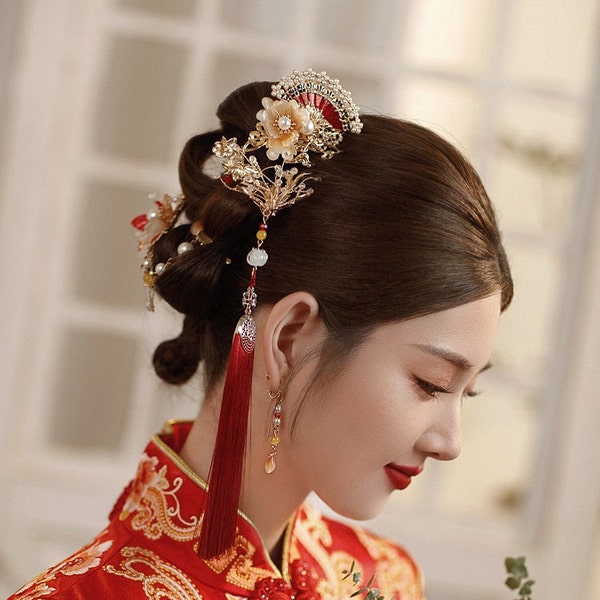 Chinese Bride Gold Hairpiece - Etsy