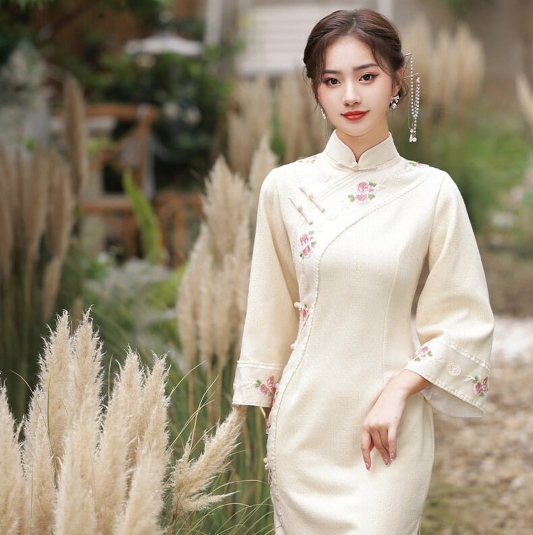 White Cheongsam Dress Qipao Dress Modern Traditional - Etsy