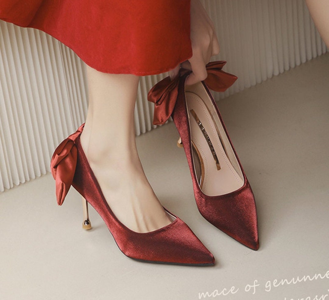 Satin Wedding Heels Red Wedding Shoes Chinese Wedding Shoes - Etsy