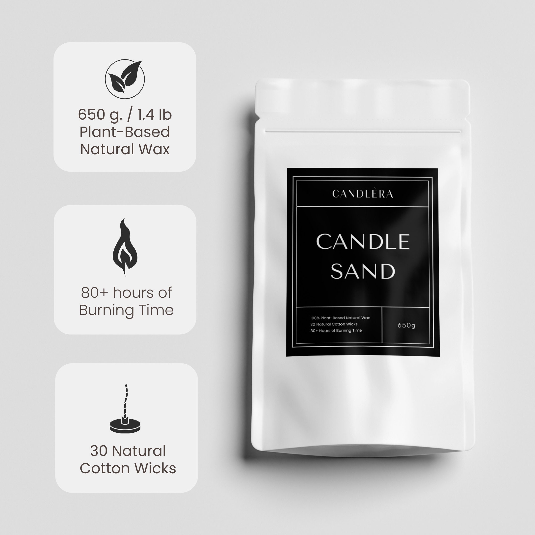 Candle Sand 650 G/1.4 Lb 30 Wicks: White, Pearled, Scent-free Powder ...