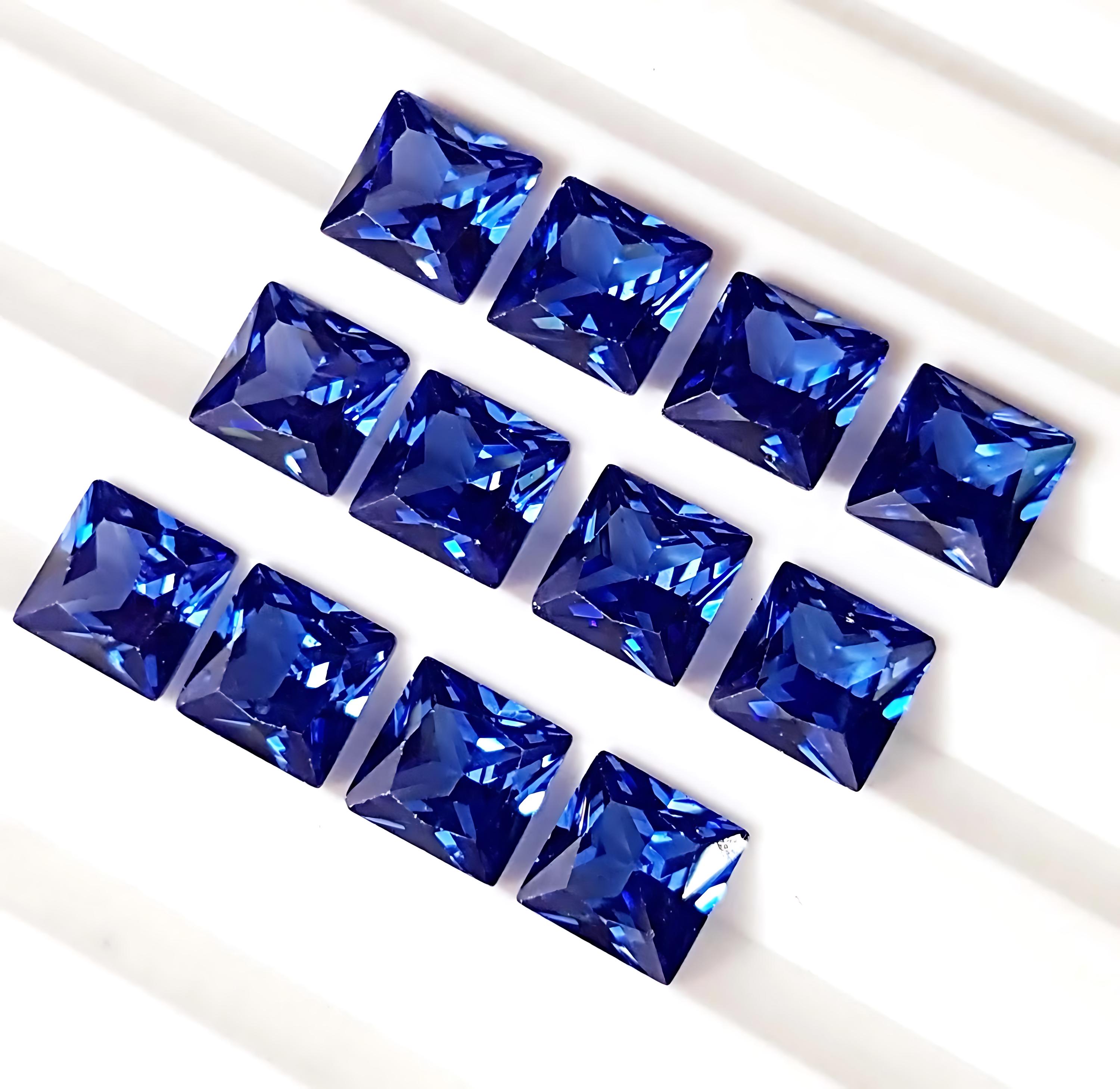 Natural Blue Sapphire Gemstones, 5mm Square Cut Faceted Stones, 20.80 ...
