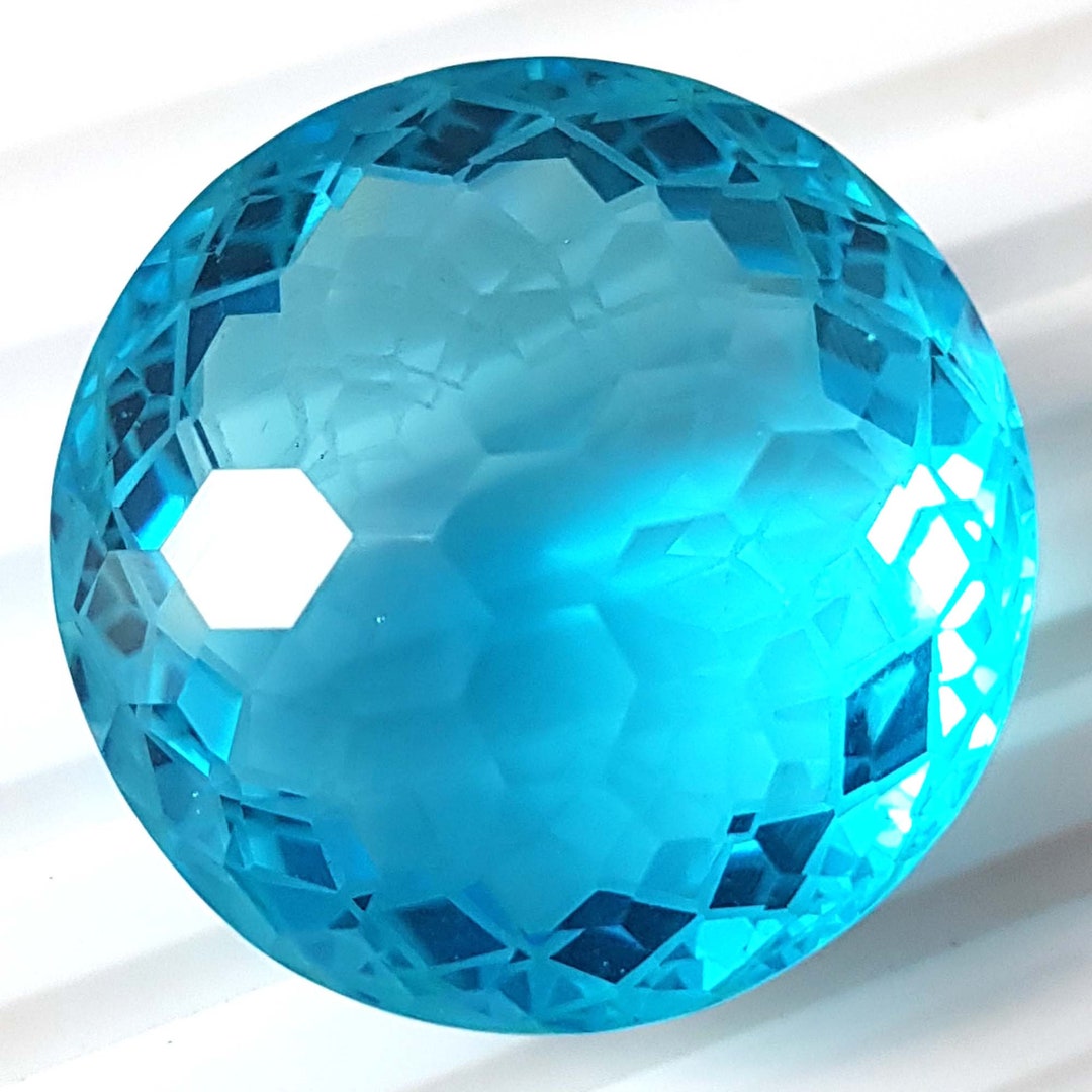 Precision Flower Cut Swiss Electric Blue Topaz Loose Gemstone Weight 55 ...