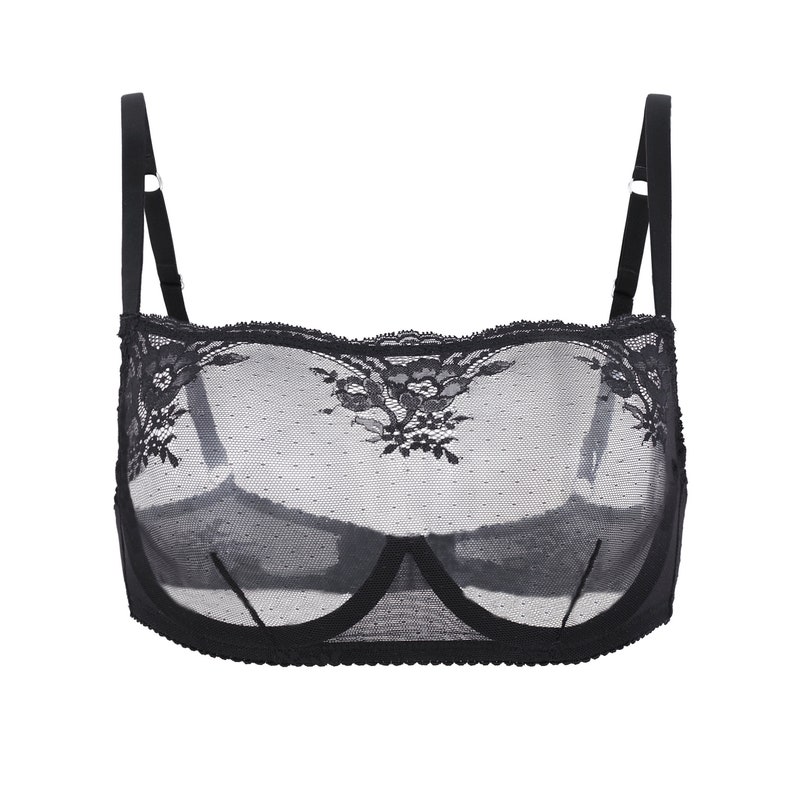 Bandeau black lace bra High neck Sheer bra 32A 40D - Etsy 日本