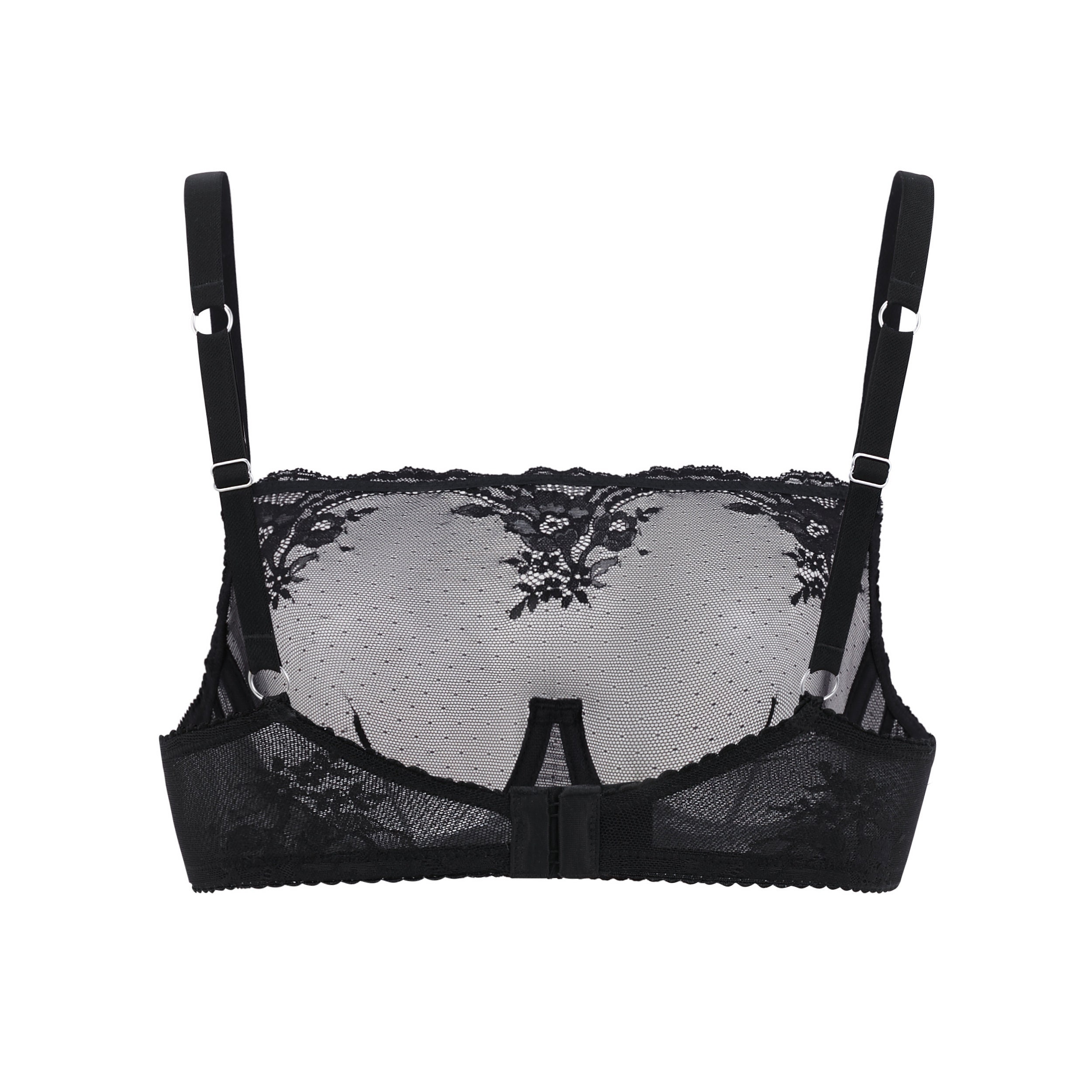 Bandeau Black Lace Bra High Neck Sheer Bra 32A 40D Underwire Supportive ...