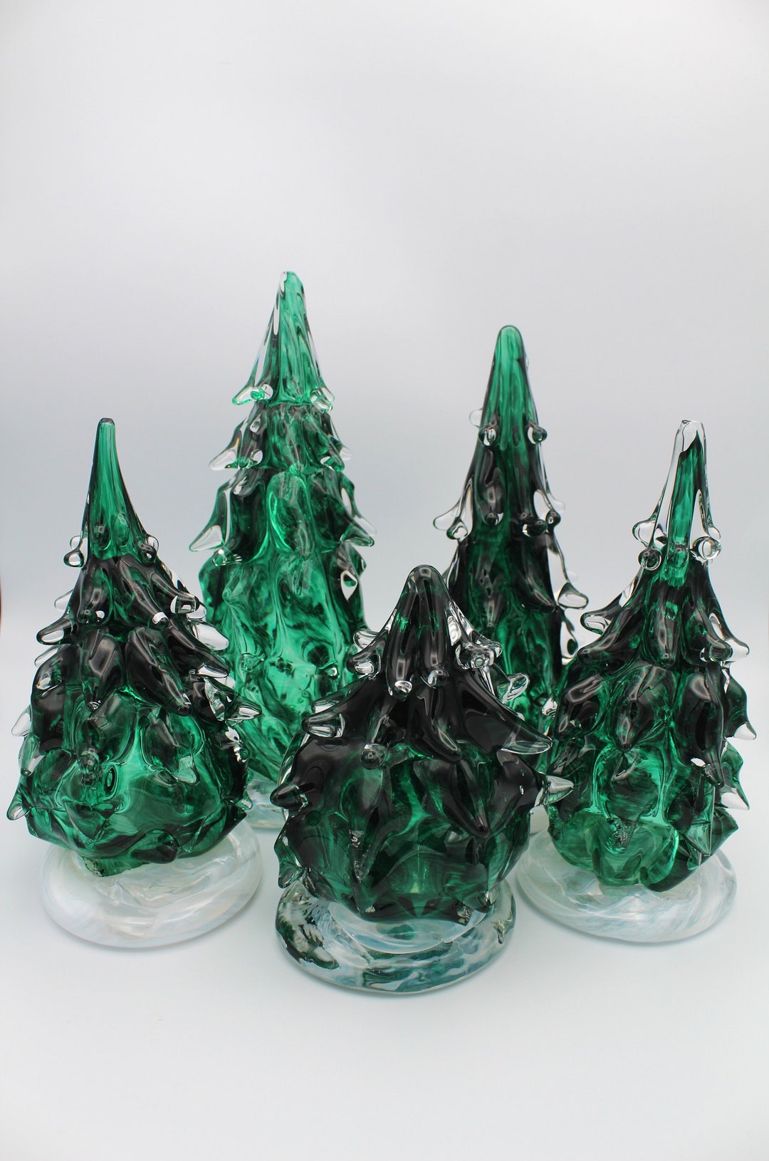Blown Glass Pine Tree Sculptures in Winter Green - Etsy
