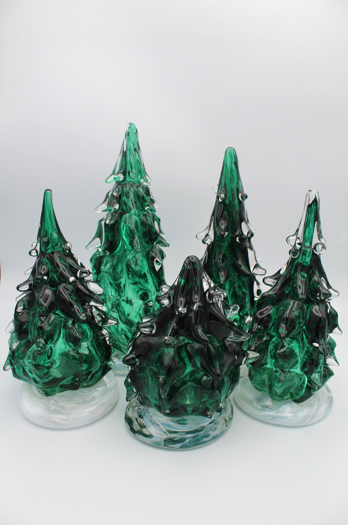 Blown Glass Pine Tree Sculptures in Winter Green - Etsy