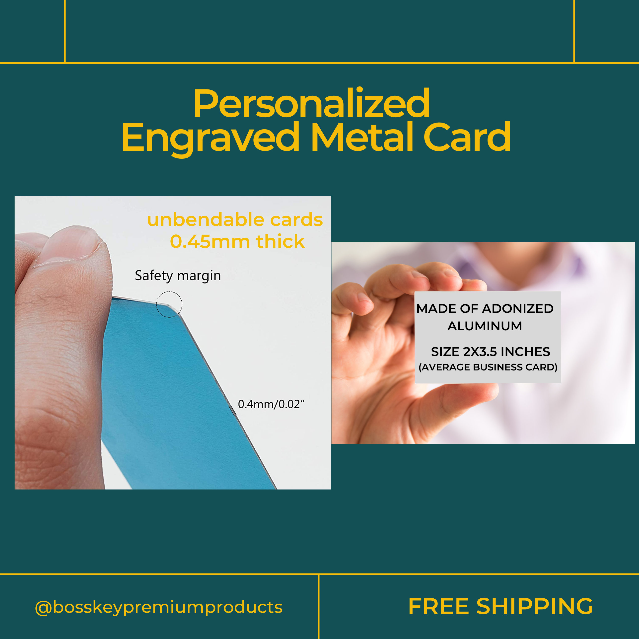 0.45mm Thick Anodized Aluminum Business Cards, Laser Engraved ...