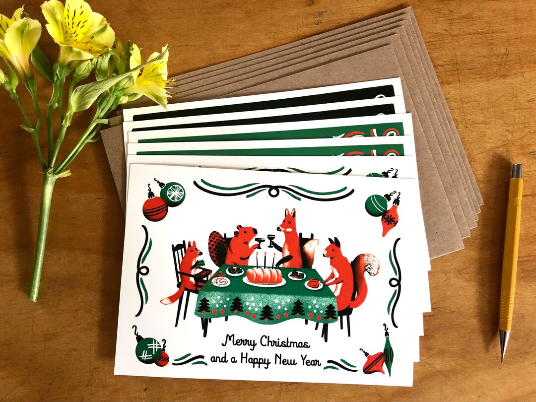 Set of 6 Christmas Cards. “dining Table” - Etsy