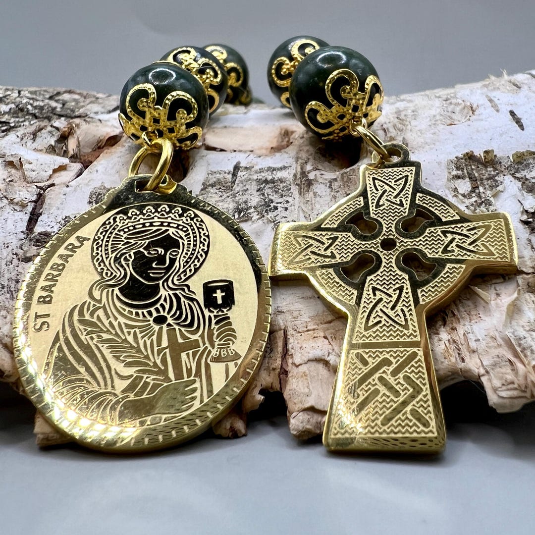 Handmade in Scotland Celtic Irish Rosary Beads Connemara Marble Saint ...