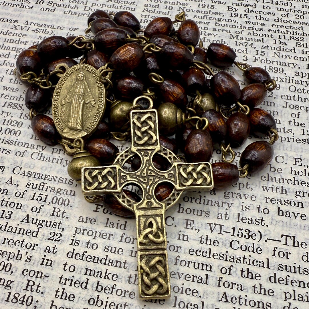 Handmade Scottish Maple Rosary: Brass Celtic Cross, Miraculous Medal - Etsy