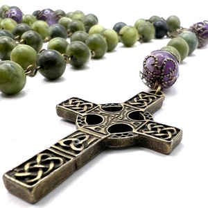 Handmade Scottish Jade & Amethyst Rosary: Celtic Cross, Miraculous ...