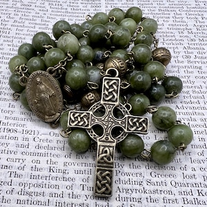 Handmade Catholic Rosary: Green Jade Beads, Celtic Cross, Scottish ...