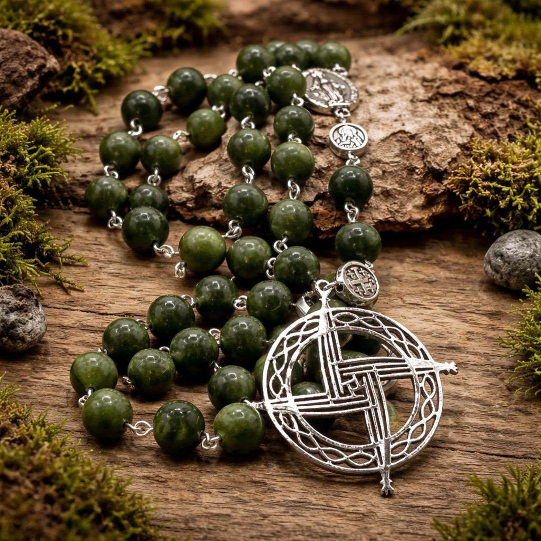 Handmade Connemara Green Marble Rosary: Saint Brigid's Cross, Celtic ...