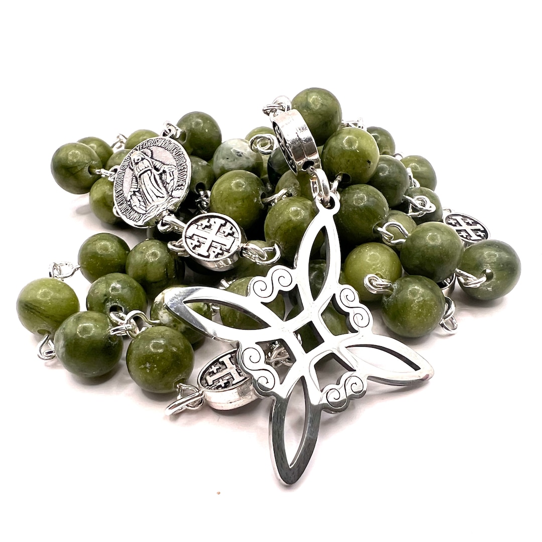 Connemara Green Marble Rosary: Celtic Knot Cross, Virgin Mary Medal - Etsy