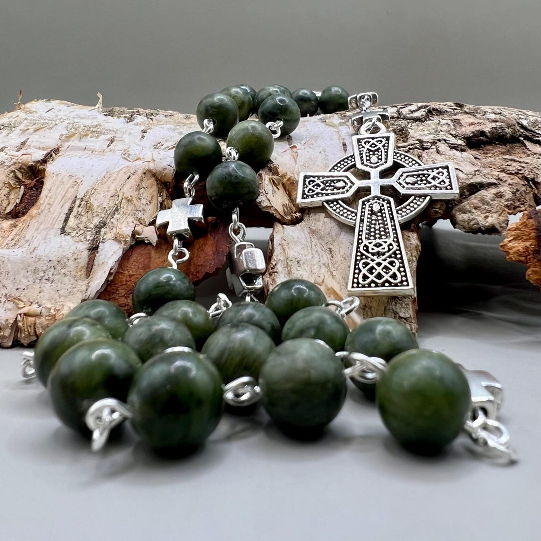 Handmade Celtic Rosary Beads: Connemara Green Marble, Stainless Steel ...