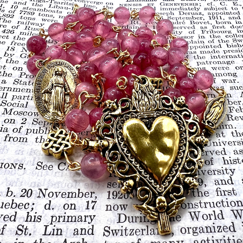 Pink Rosary Gold Stone - Etsy UK