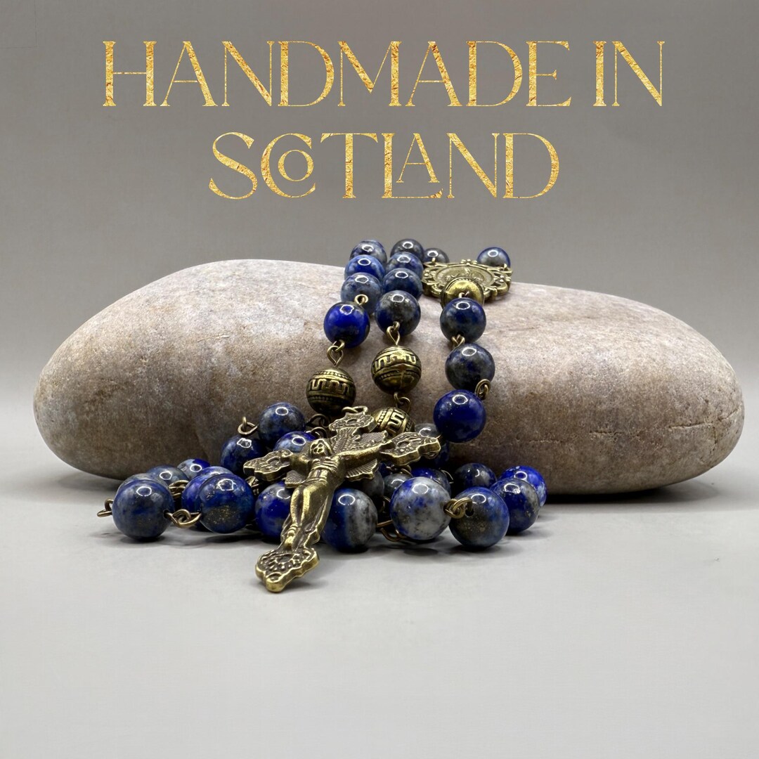 Handmade Lapis Lazuli Rosary: Saint Benedict Crucifix, Miraculous Medal ...