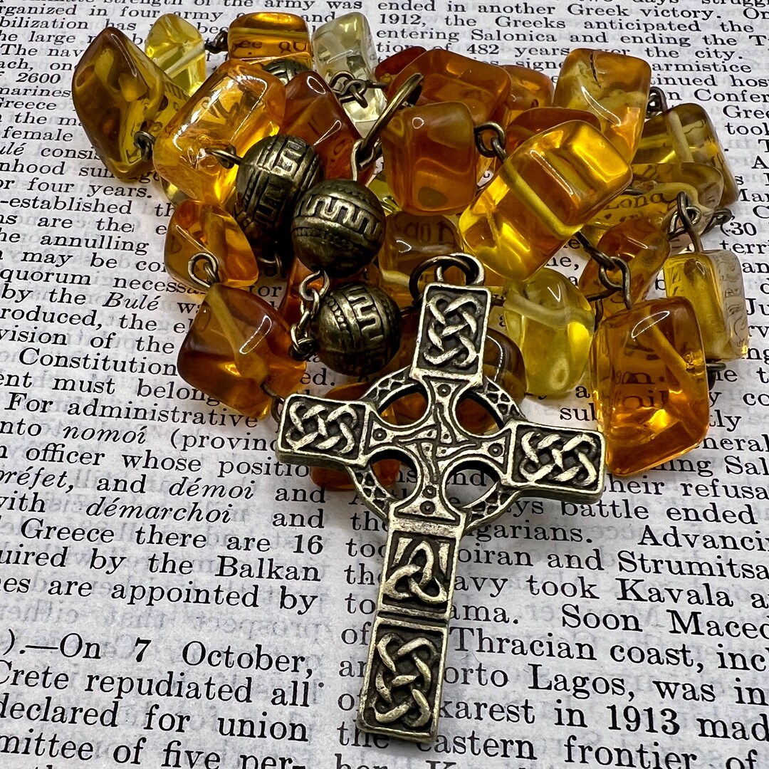 Handmade Amber Glass Anglican Rosary - Celtic Cross - Scottish Prayer ...