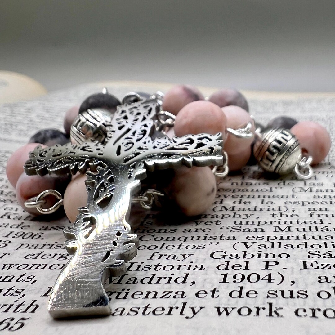Handmade Scottish Anglican Rosary: Pink Marble, Tree of Life Cross - Etsy