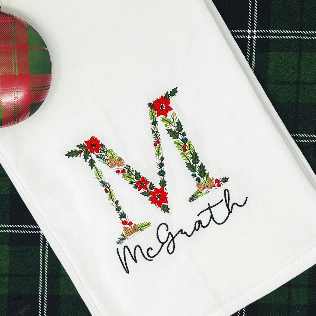 Personalized Monogram Tea Towel, Holiday Dish Towel, Embroidered Tea ...