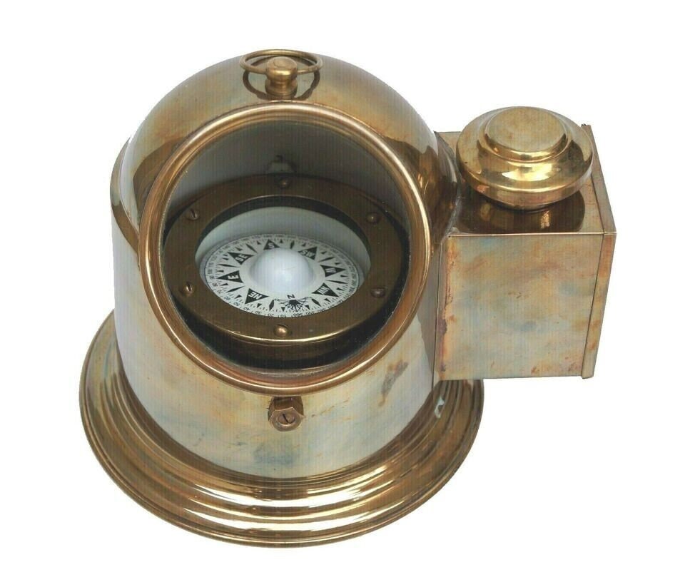 Antique Gimbals Oil Lamp Garden Boat Compass / Vintage Ship Binnacle ...