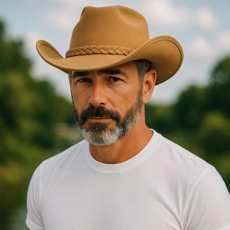 Men Tan Suede Leather Cowboy Hat Unisex Aussie Outback Style Hat - Etsy