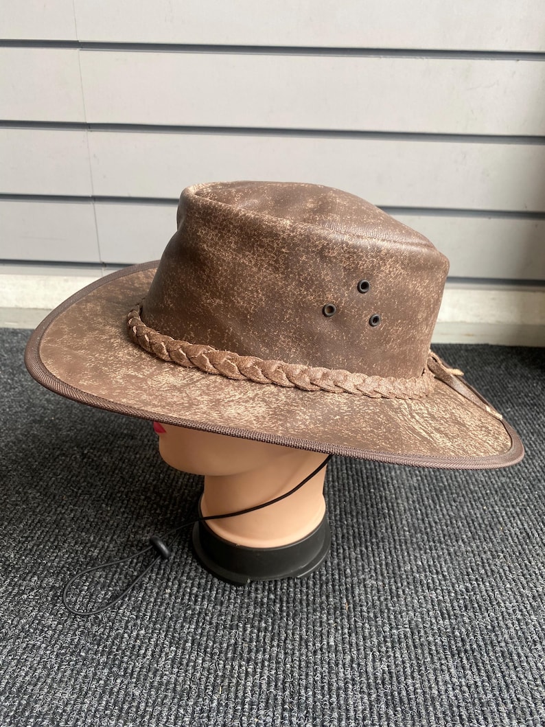 Mens Real Leather Australian Western Hat Ladies Cowboy Style Brown ...