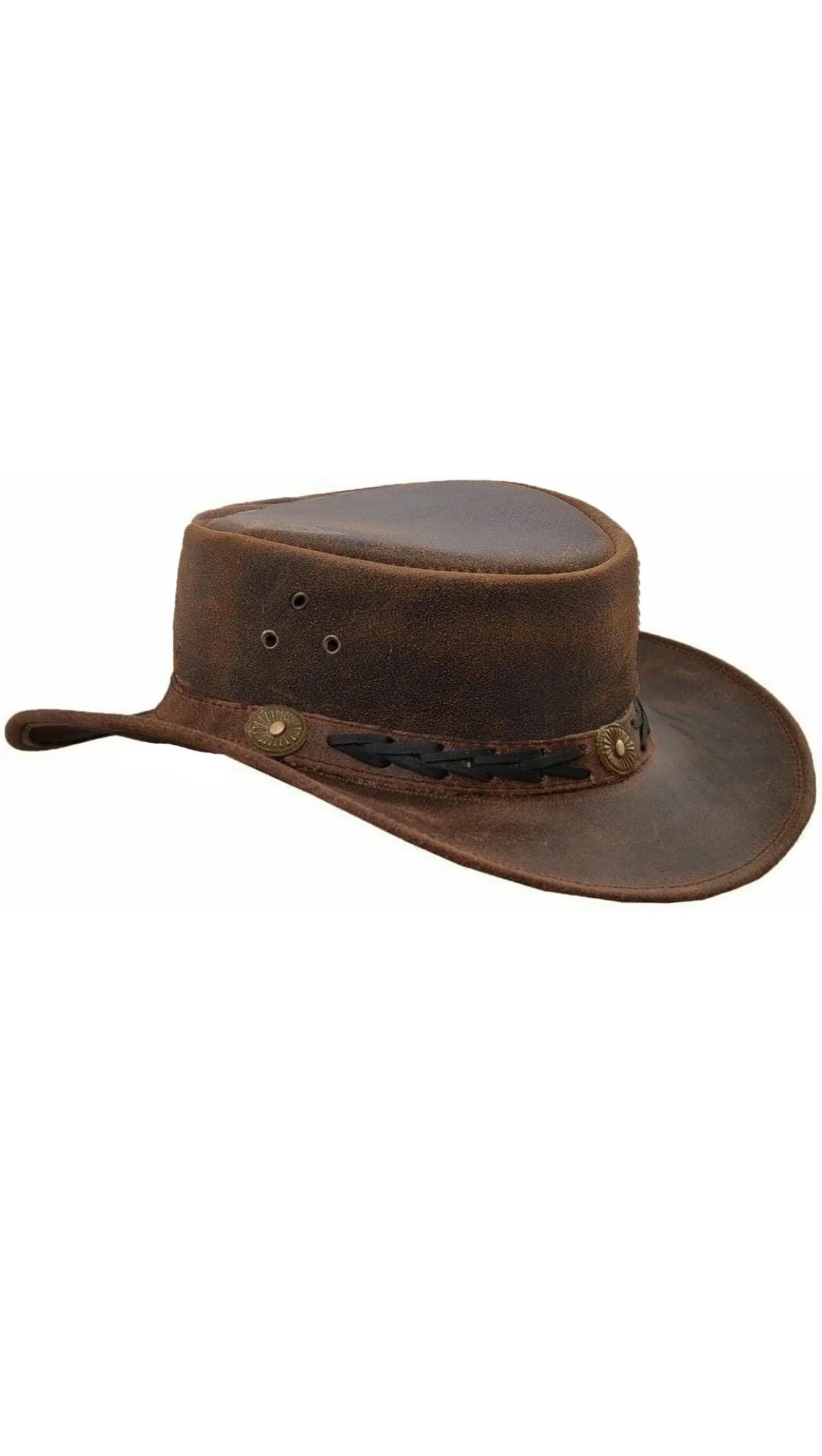 Mens Real Leather Cowboy Hat Australian Western Style Crazy Horse Tan ...