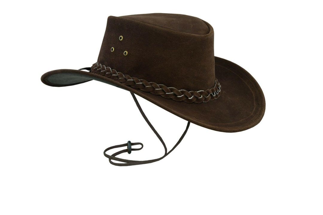 Australian Western Style Real Leather Cowboy Hat Outback Chocolate ...