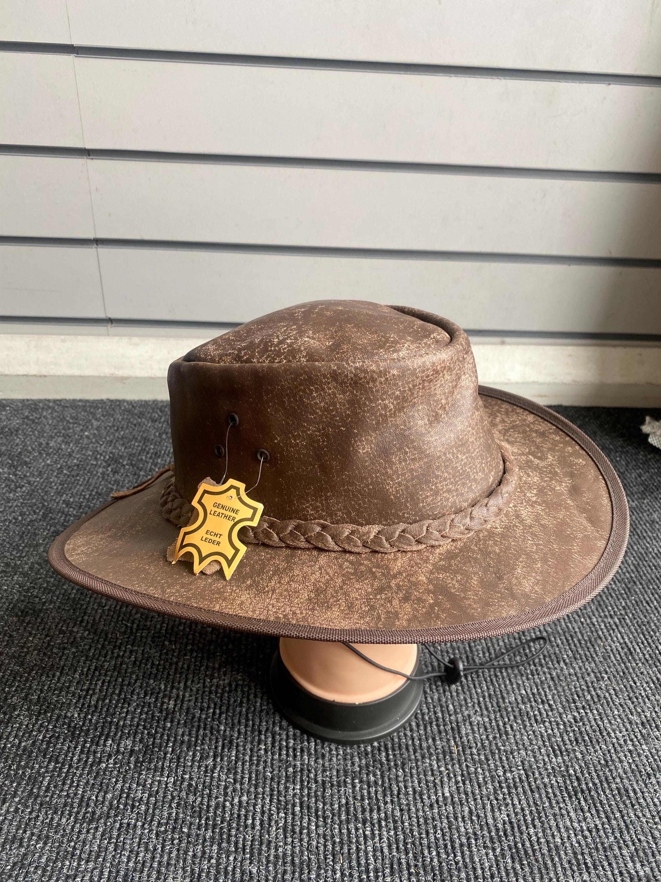 Mens Real Leather Australian Western Hat Ladies Cowboy Style Brown ...