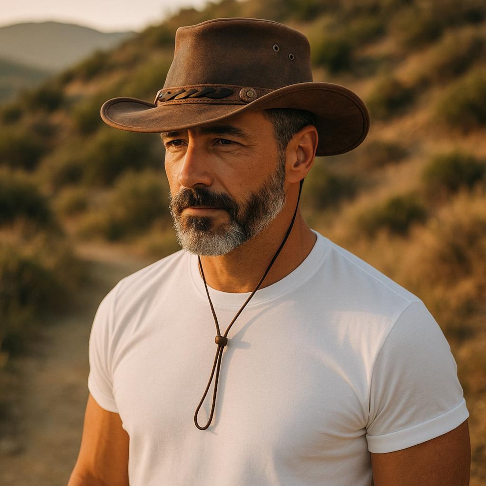 Mens Real Leather Cowboy Hat Australian Western Style Crazy Horse Tan ...